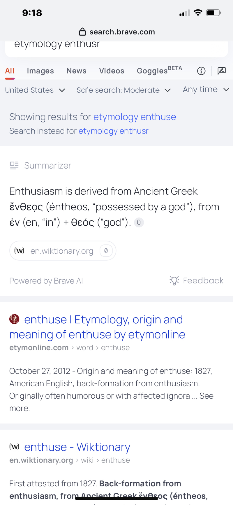 How do you say "What's the verb origin for the words enthusiasm and ...