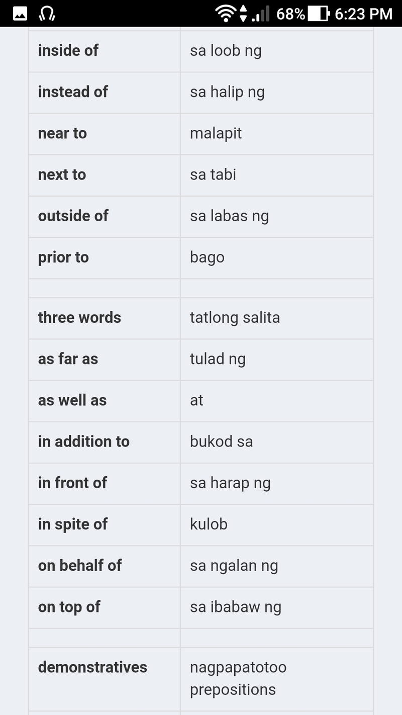 Can you list some Tagalog prepositions (at least the most common ones ...