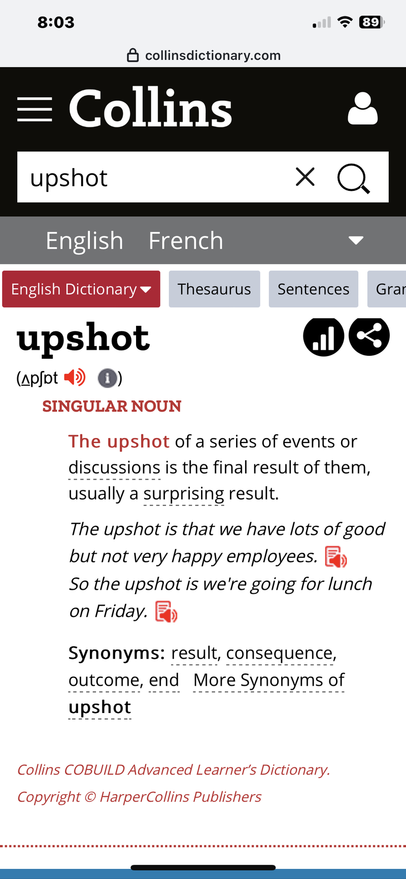 🆚What is the difference between "upshot " and "outcome " ? "upshot " vs ...