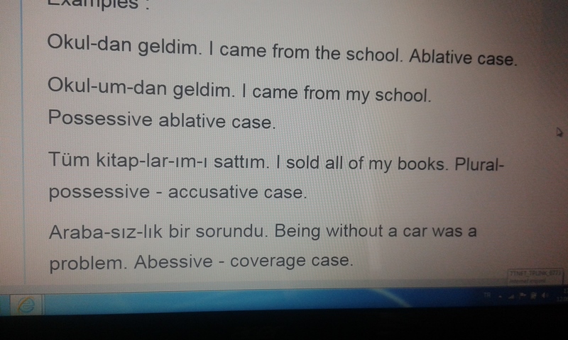 Could someone give me a list of Turkish cases | HiNative