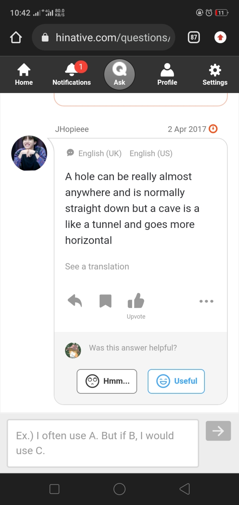 "cave" 和 "hole" 和有什么不一样？ | HiNative