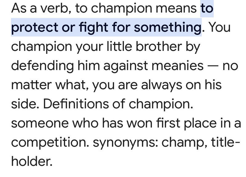 What is the meaning of "Do you usually use " champion" as a verb with ...