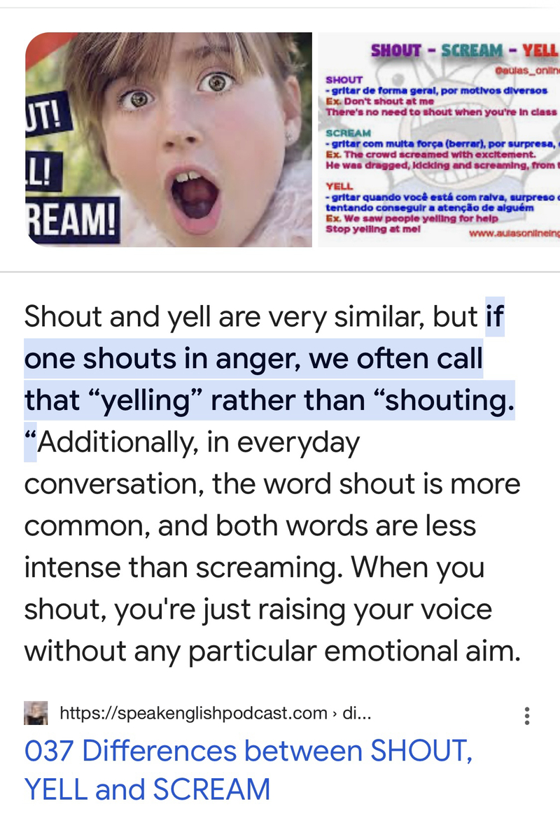 🆚What is the difference between "shout " and "yell" ? "shout " vs "yell ...