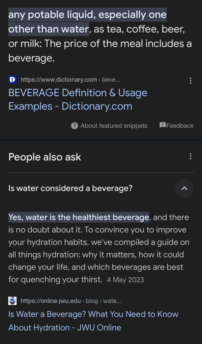 Does the word 'beverage' include water? | HiNative