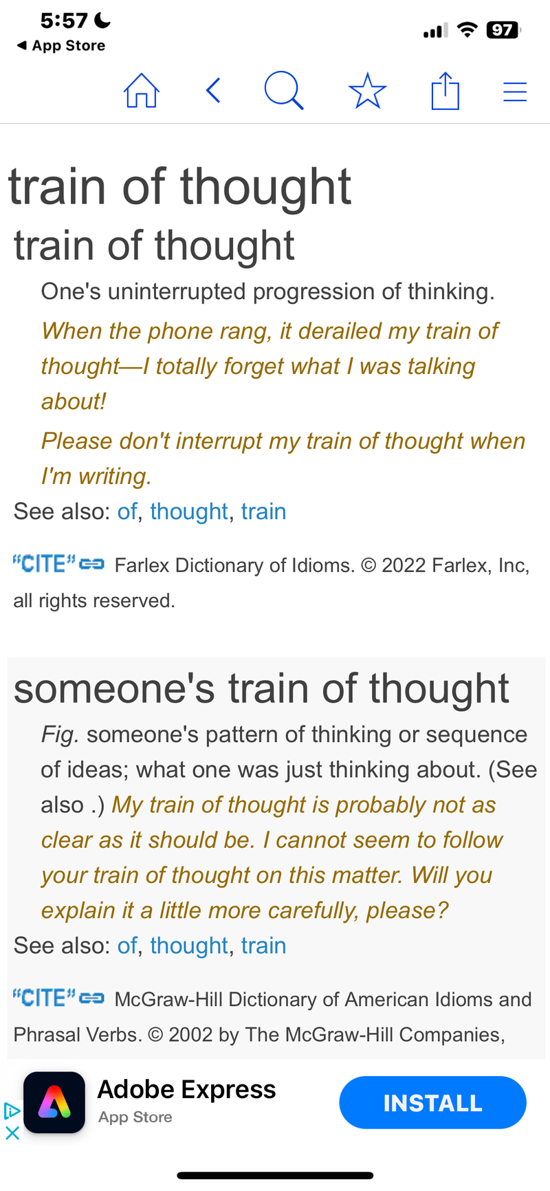 Is there a phrase saying something like "lose the string of thought" or ...