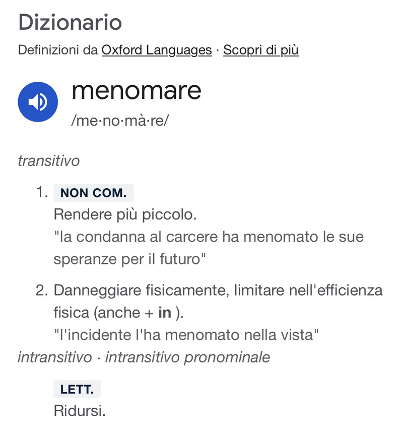 Por favor muéstrame oraciones como ejemplos con "menomare ". | HiNative