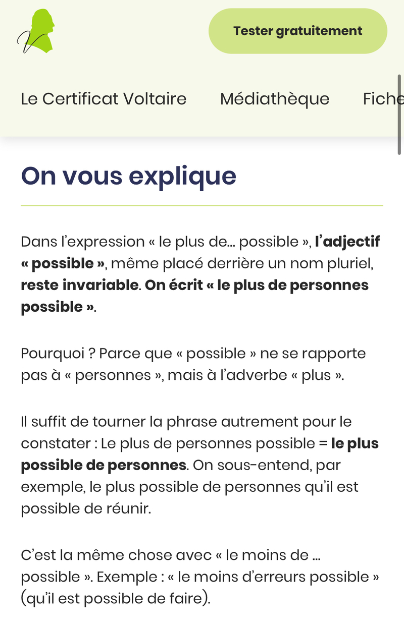 l'accord de l'adjectif possible : Bonjour ! pourquoi le dictionnaire ...