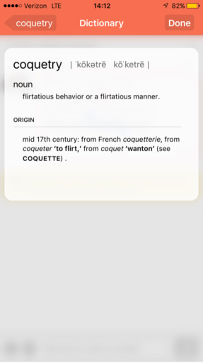 What is the meaning of "coquetry"? - Question about English (US) | HiNative