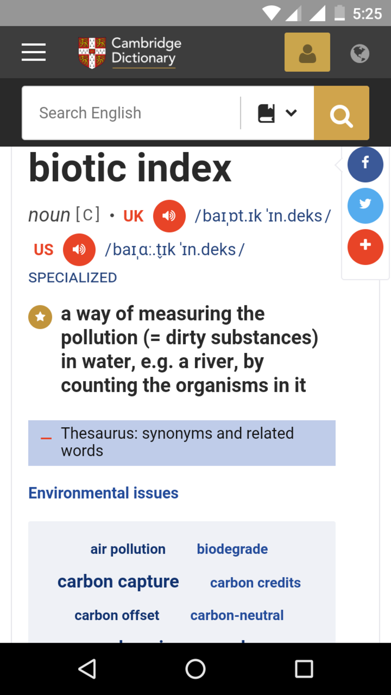 Please show me example sentences with "biotic index". | HiNative