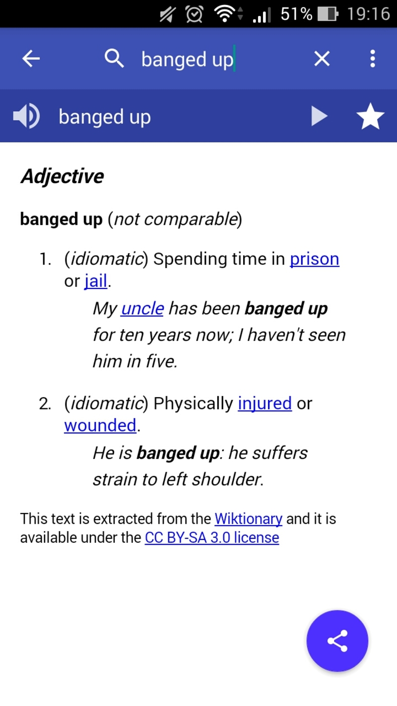 What is the meaning of "banged up"? - Question about Malay | HiNative