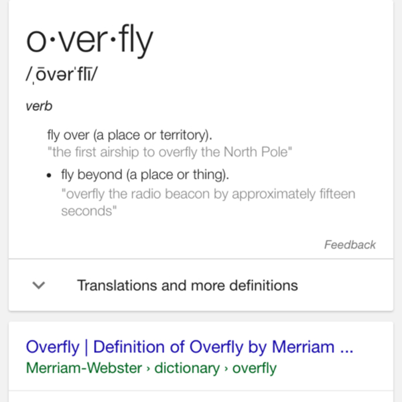 Does the word 'overfly' exist? If so, can you tell some sentences using it? Thanks. | HiNative