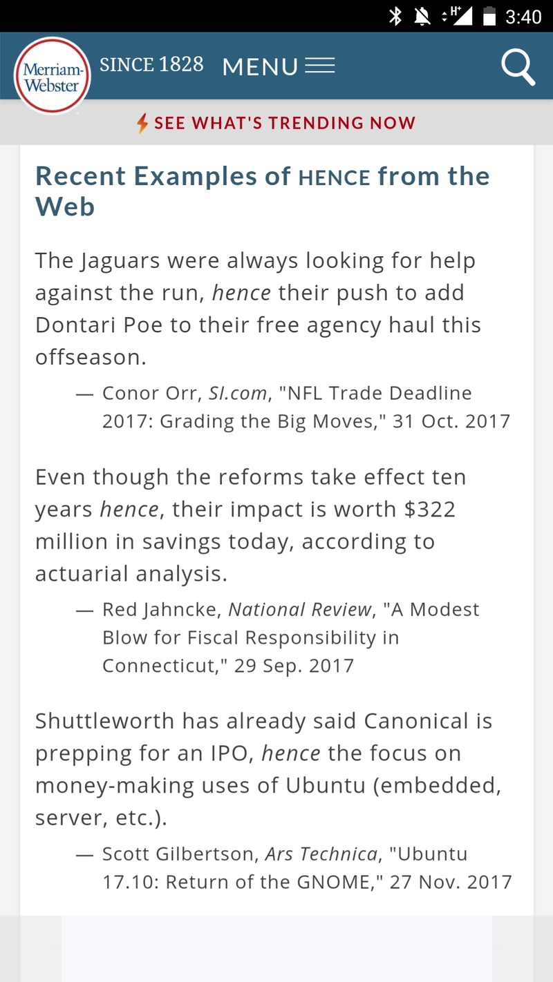 Could you please show me the examples with "therefore", "thus" and ...