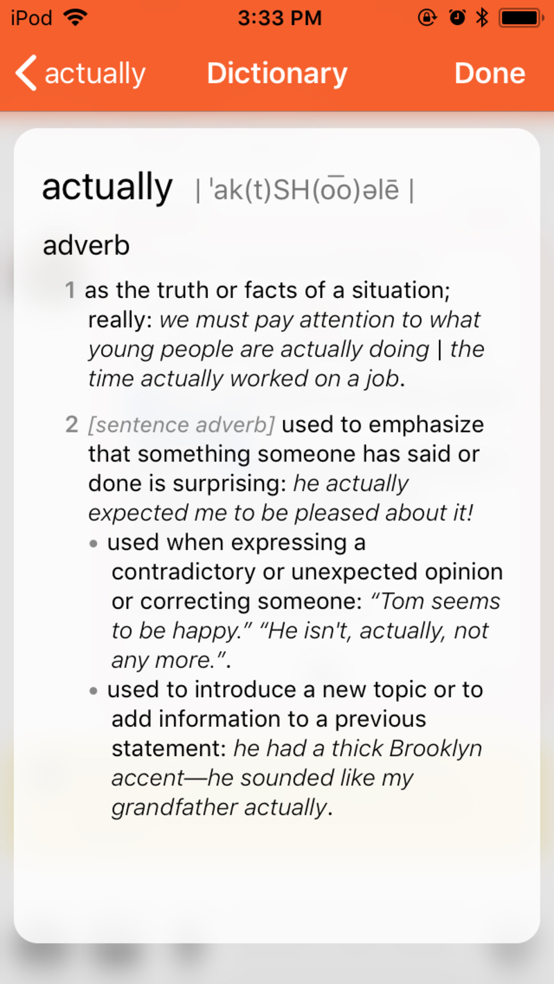 When I should to use the word "actually"? After what part of a sentence ...