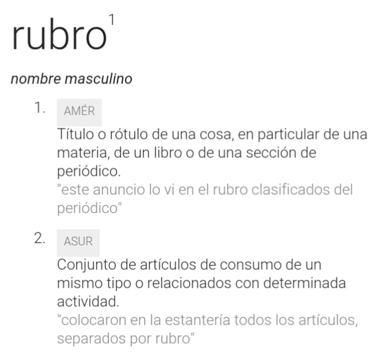 What is the meaning of "rubro"? - Question about Spanish (Spain) | HiNative