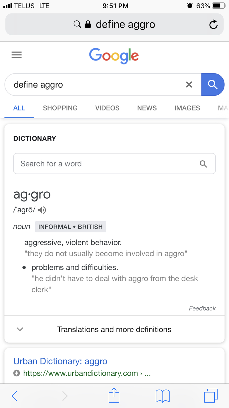 Please show me example sentences with "aggro". | HiNative