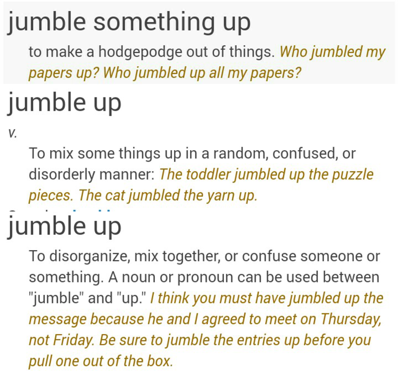 What is the meaning of "jumble up"? - Question about Arabic | HiNative