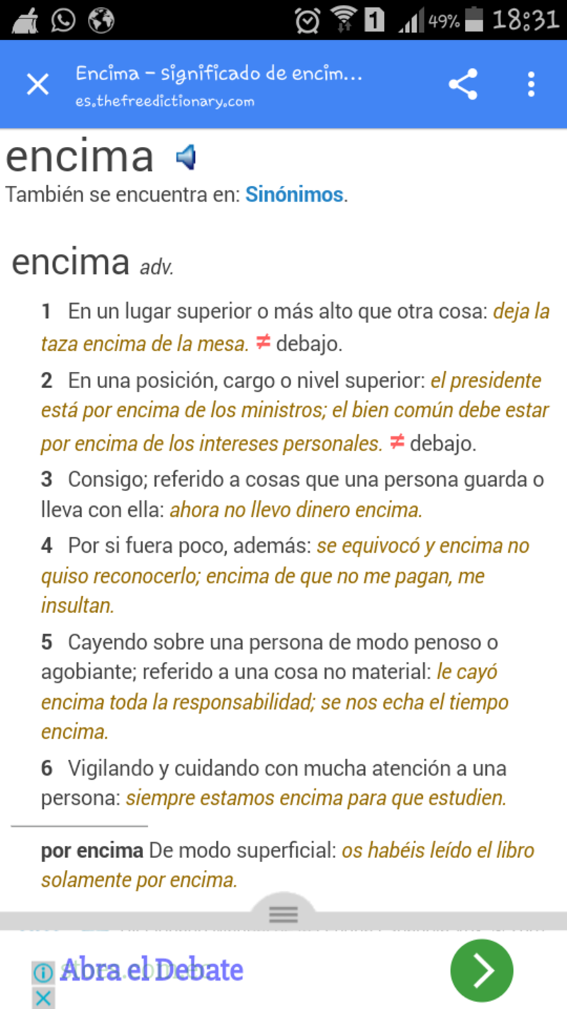 What is the meaning of "encima"? - Question about Spanish (Colombia ...