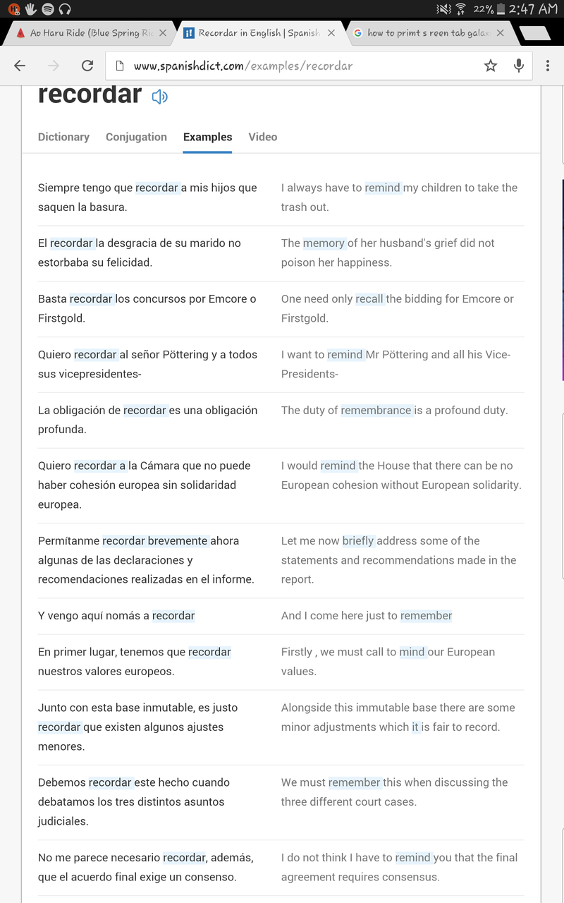 Please show me example sentences with "“recordar” o “acordar”". | HiNative