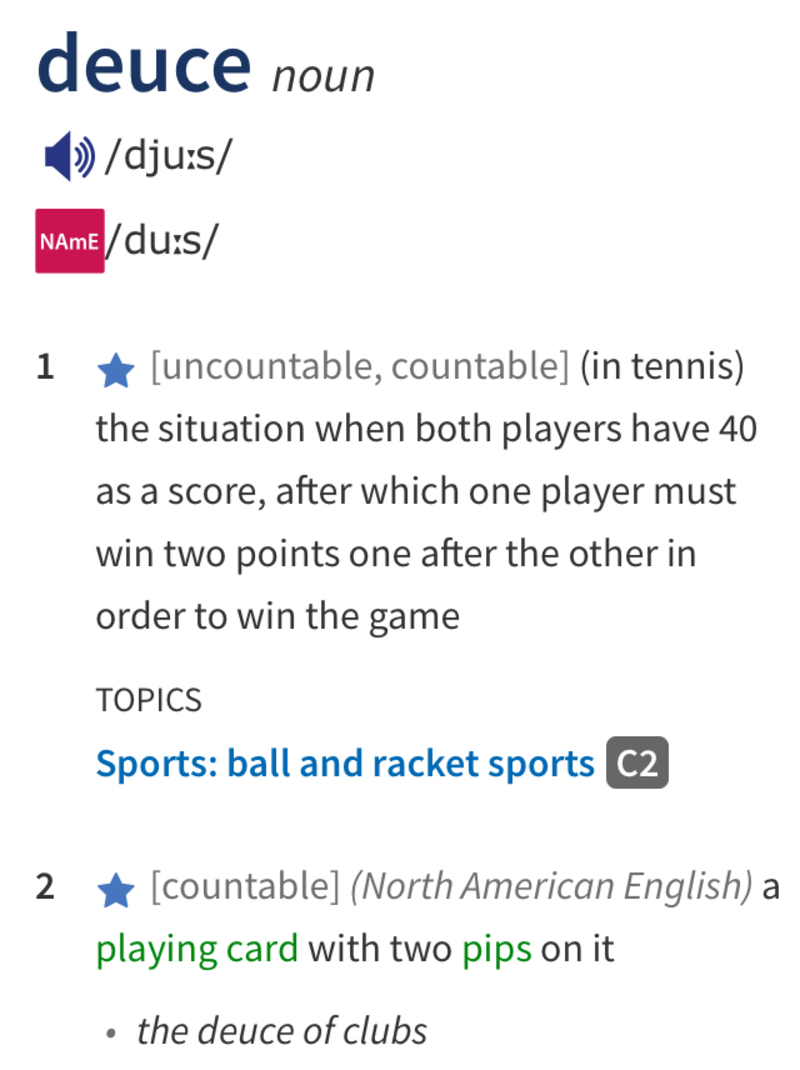 ¿Qué significa "Deuces!" en Inglés (US)? | HiNative