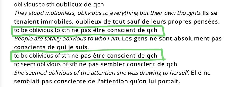 What is the meaning of "Being oblivious of something ( I'm not sure if ...