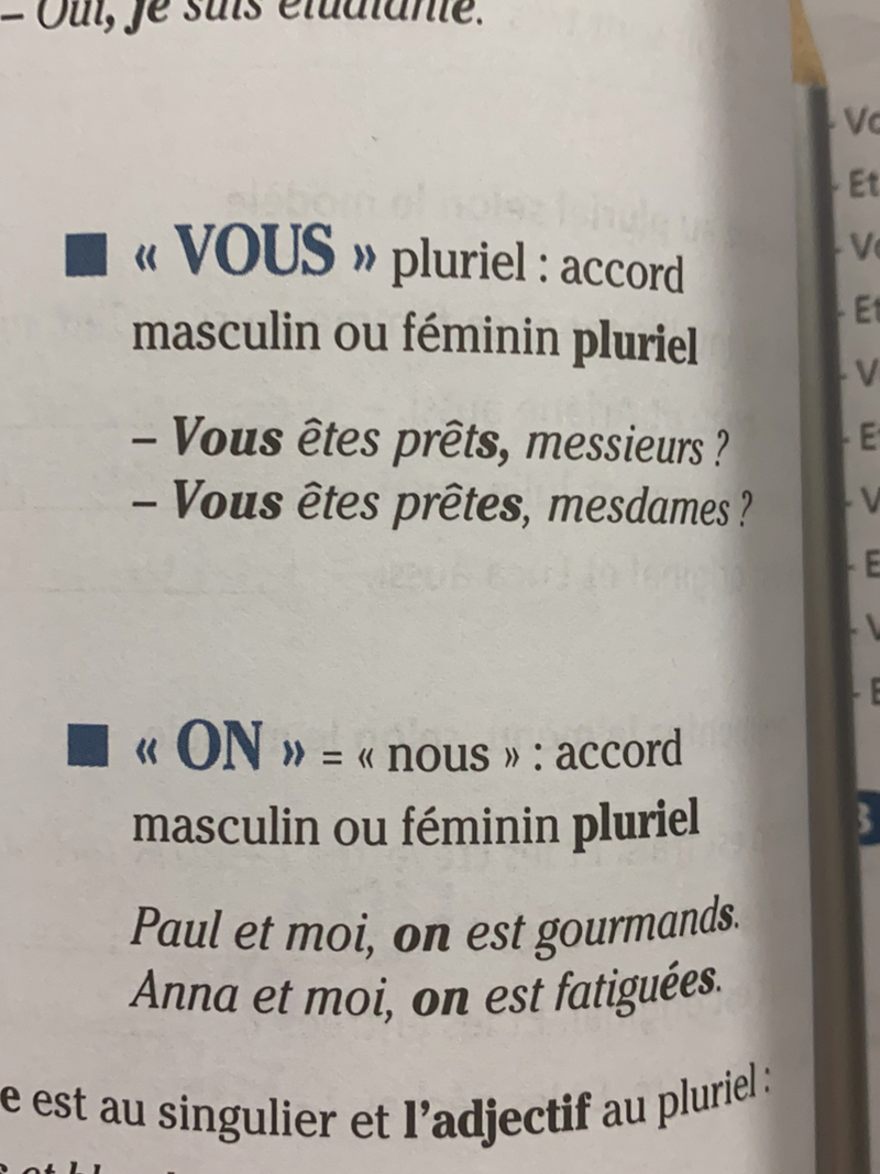 Bonjour! I have a question on l’adjectif. We can say : paul et moi, on ...