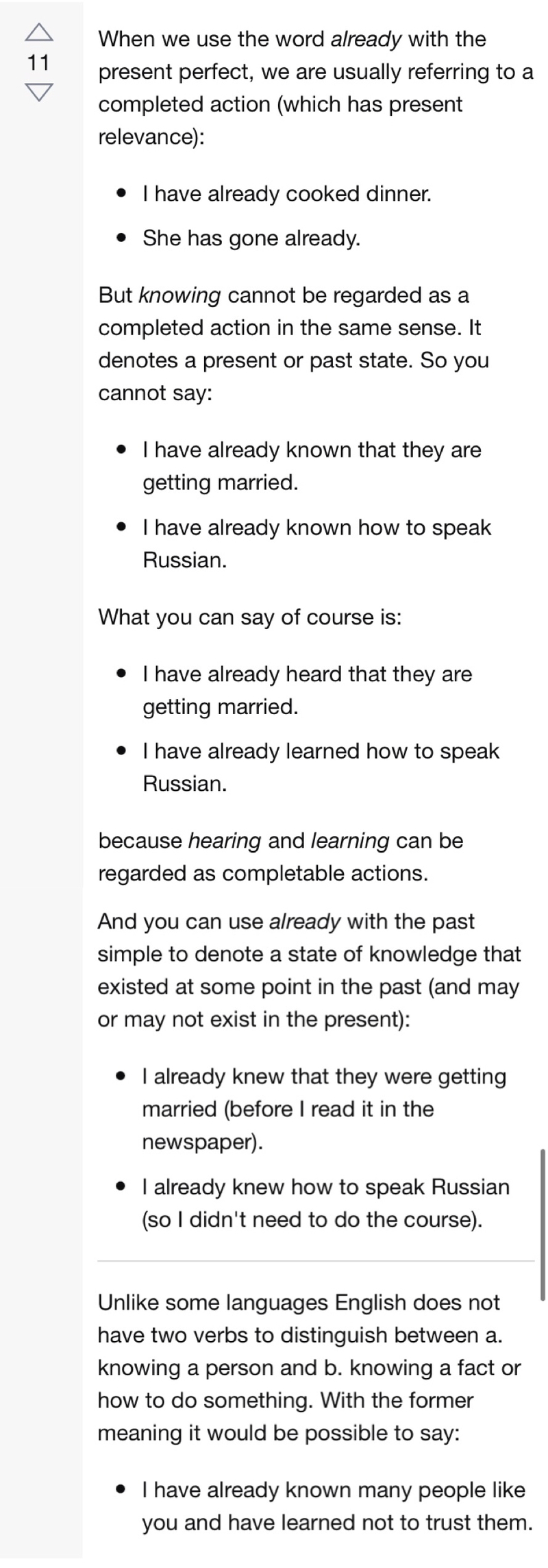 "I've already known that." 和 "I already know that." 和有什么不一样？ | HiNative