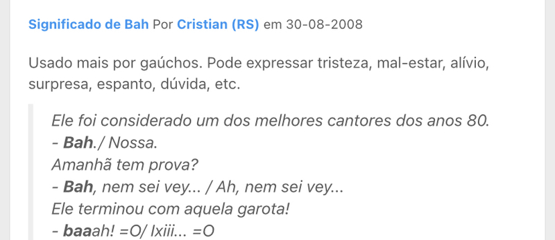 O que significa "bah"? - Pergunta sobre a Português (Brasil) | HiNative