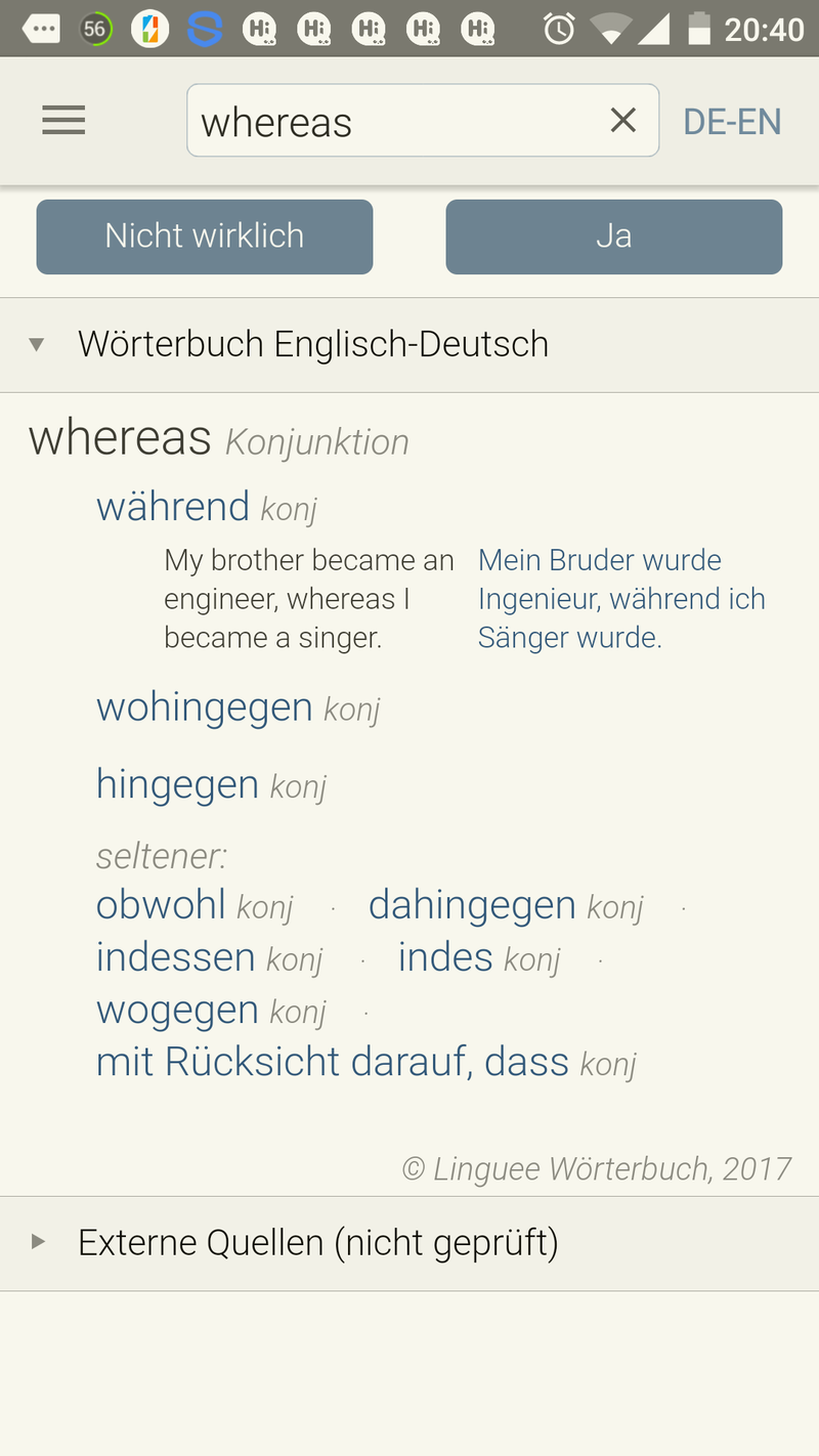 Покажите мне примеры предложений с "wohingegen oder hingegen". | HiNative